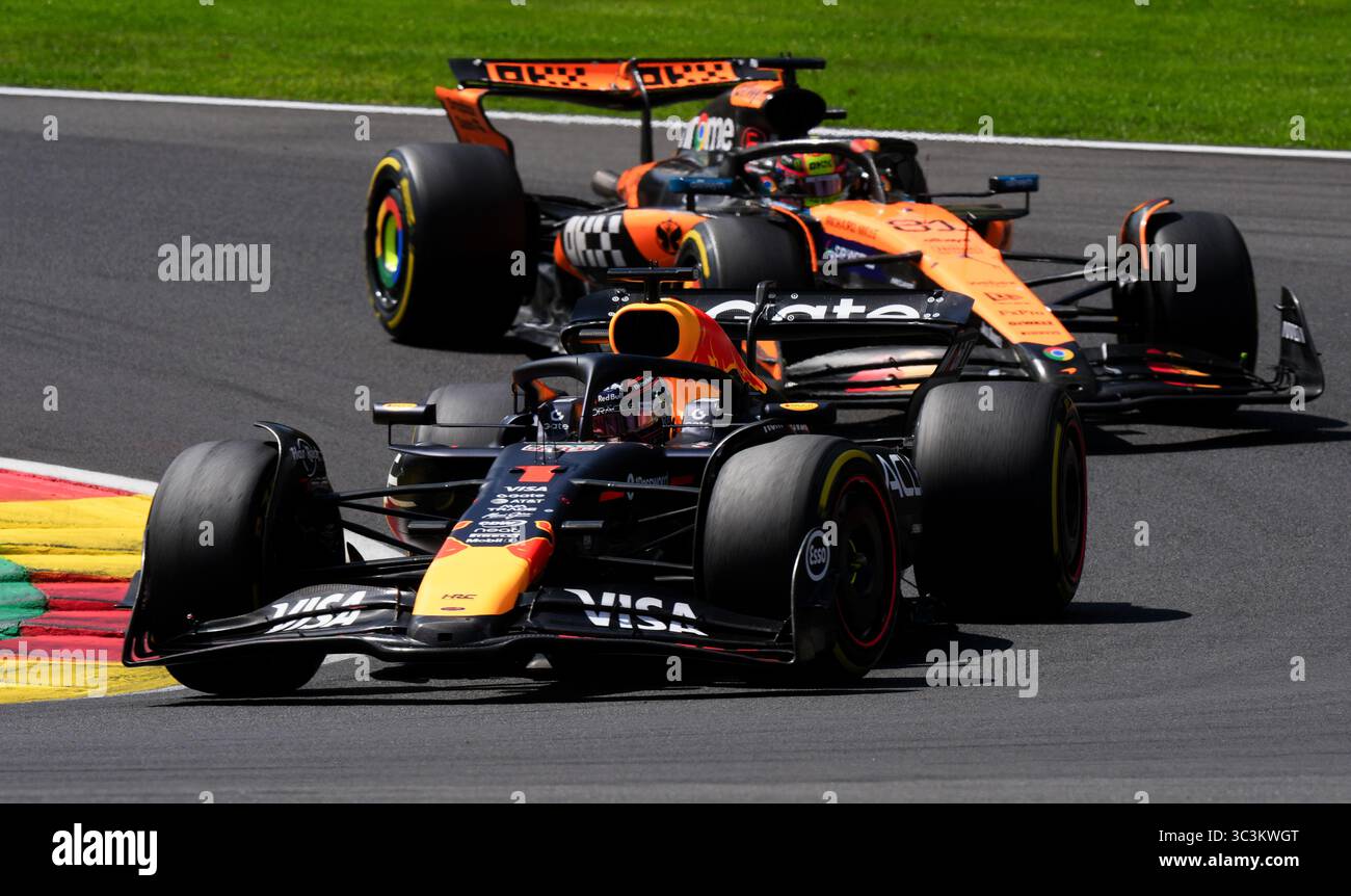 Red Bull driver Max Verstappen ahead of McLaren driver Oscar Piastri during the Sprint Race at ...