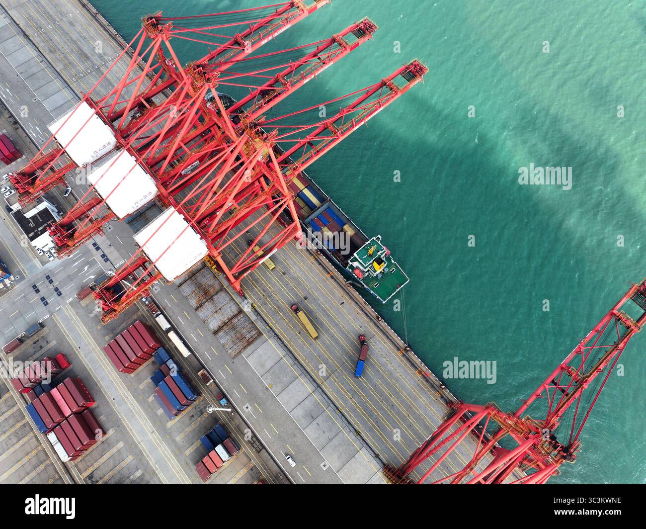 LIANYUNGANG, CHINA - JULY 26, 2025 - A cargo ship is moored at the ...