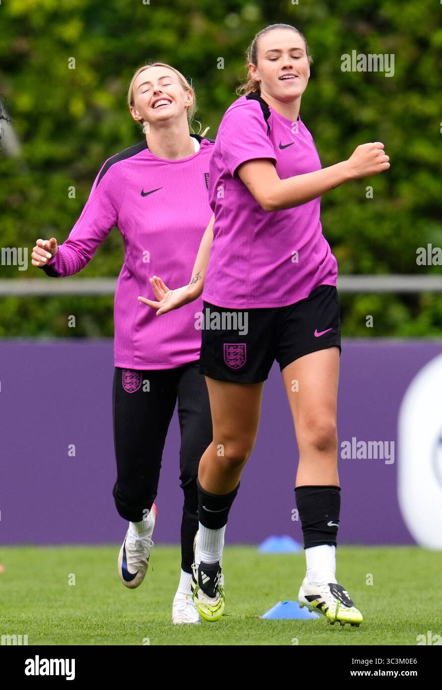 England's Chloe Kelly (left) and Grace Clinton during a training ...