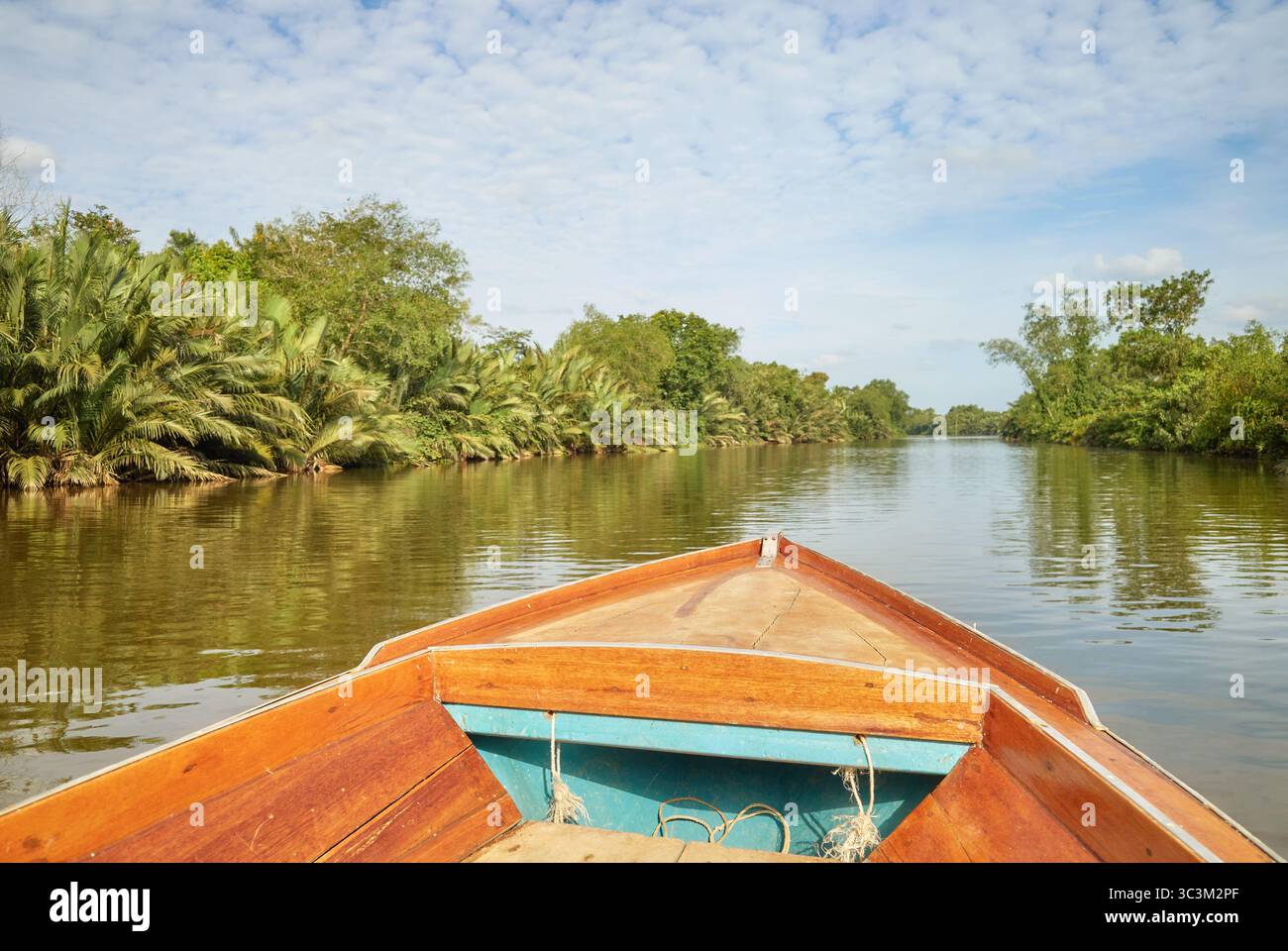 The bow of a boat sailing on the Brunei River (Sungai Brunei), Brunei ...