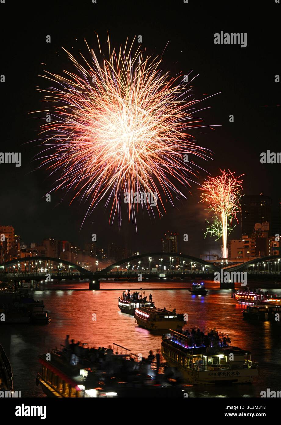 Sumidagawa Fireworks Festival is held over the Sumida River in Tokyo on ...