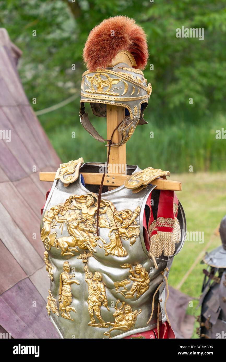 A richly decorated full suit of armor of a Roman legate in a Roman ...
