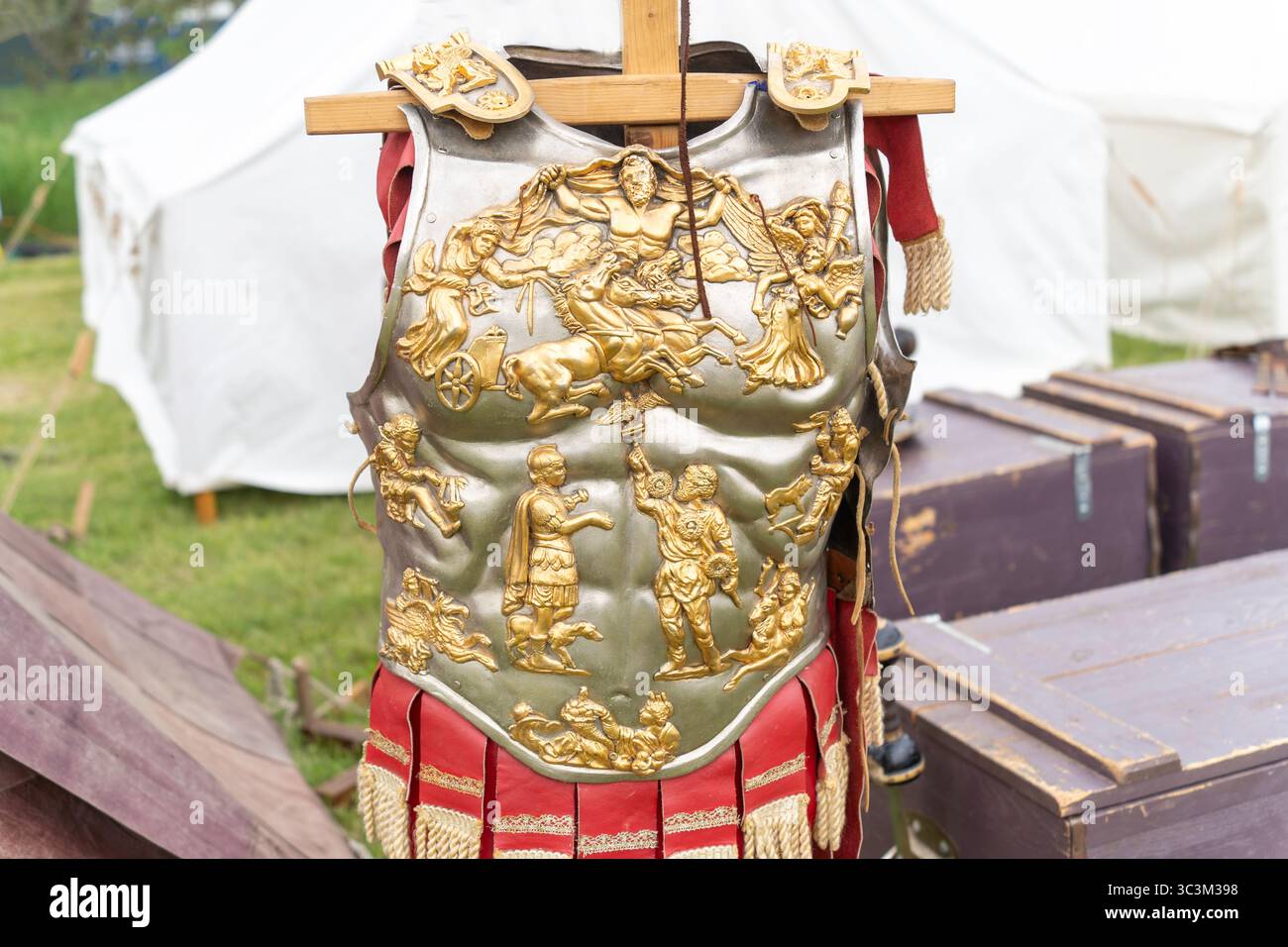 A richly decorated full suit of armor of a Roman legate in a Roman ...
