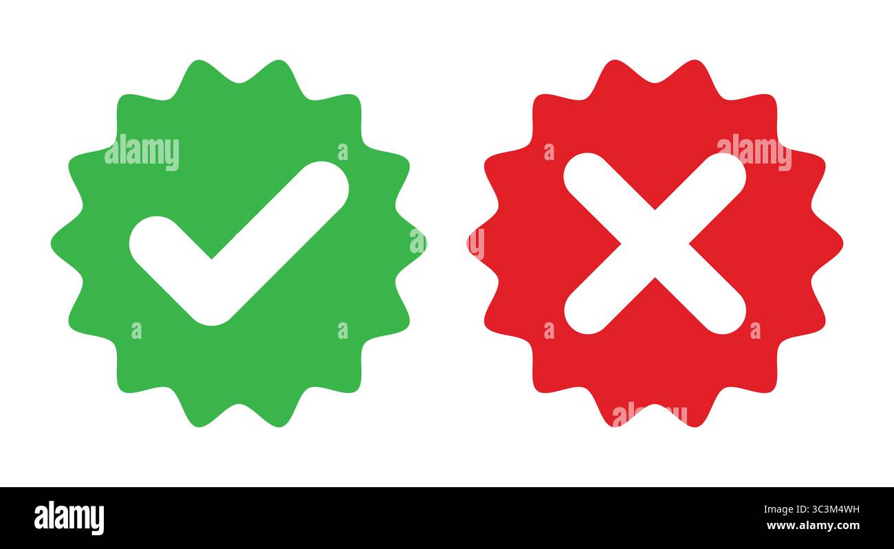 Approval and Rejection Badge vector Icons with Check and Cross Symbols ...