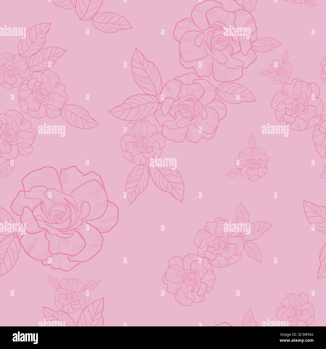 Pink hand drawn roses Y2k style pattern with baby pink background Stock ...