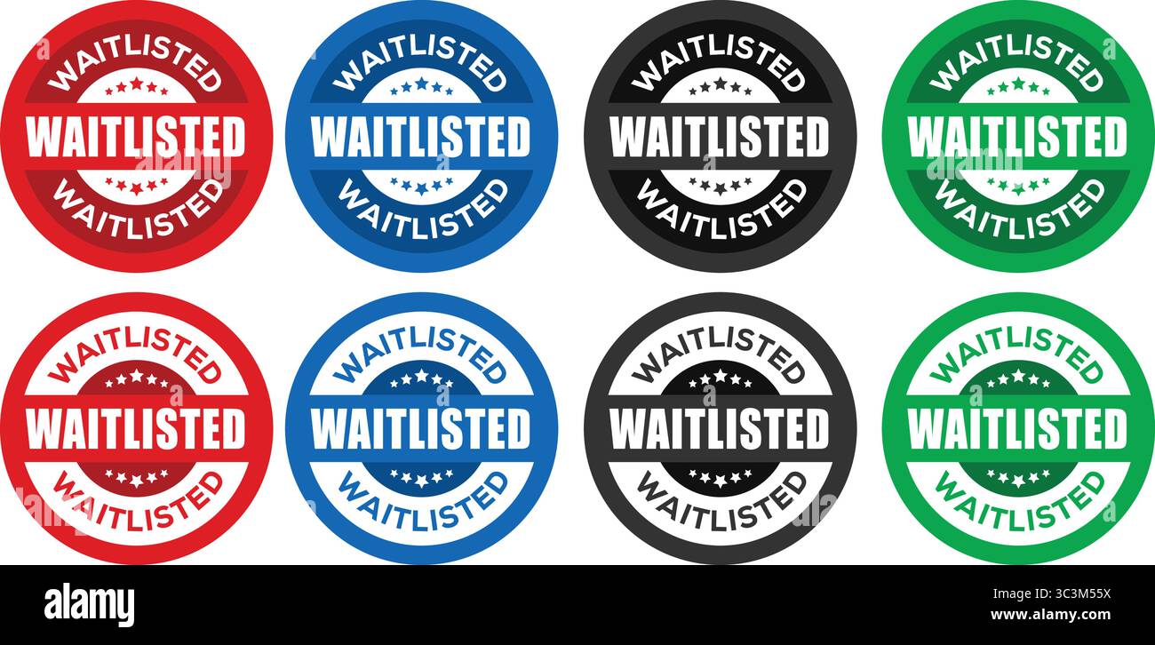 Set of Waitlisted Stamp Badge Vector Set. Colorful waitlisted word with star icon round rubber ...