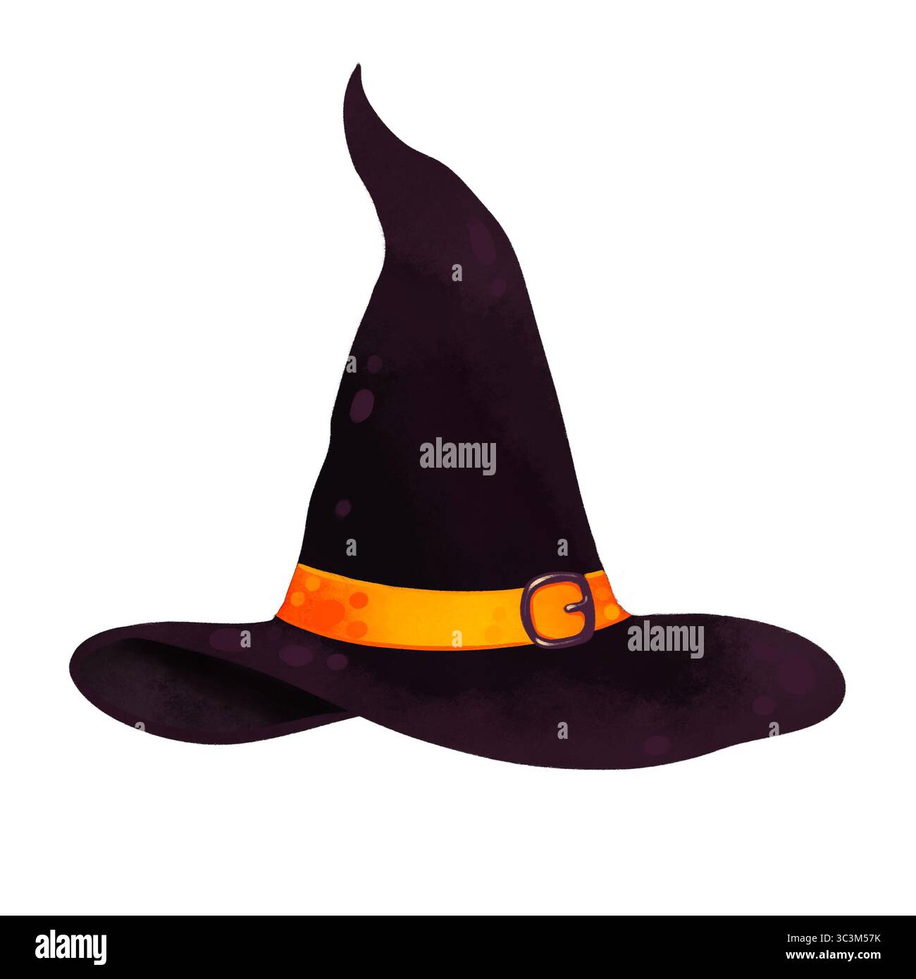 A whimsical witch hat with an orange ribbon. The curved and magical ...