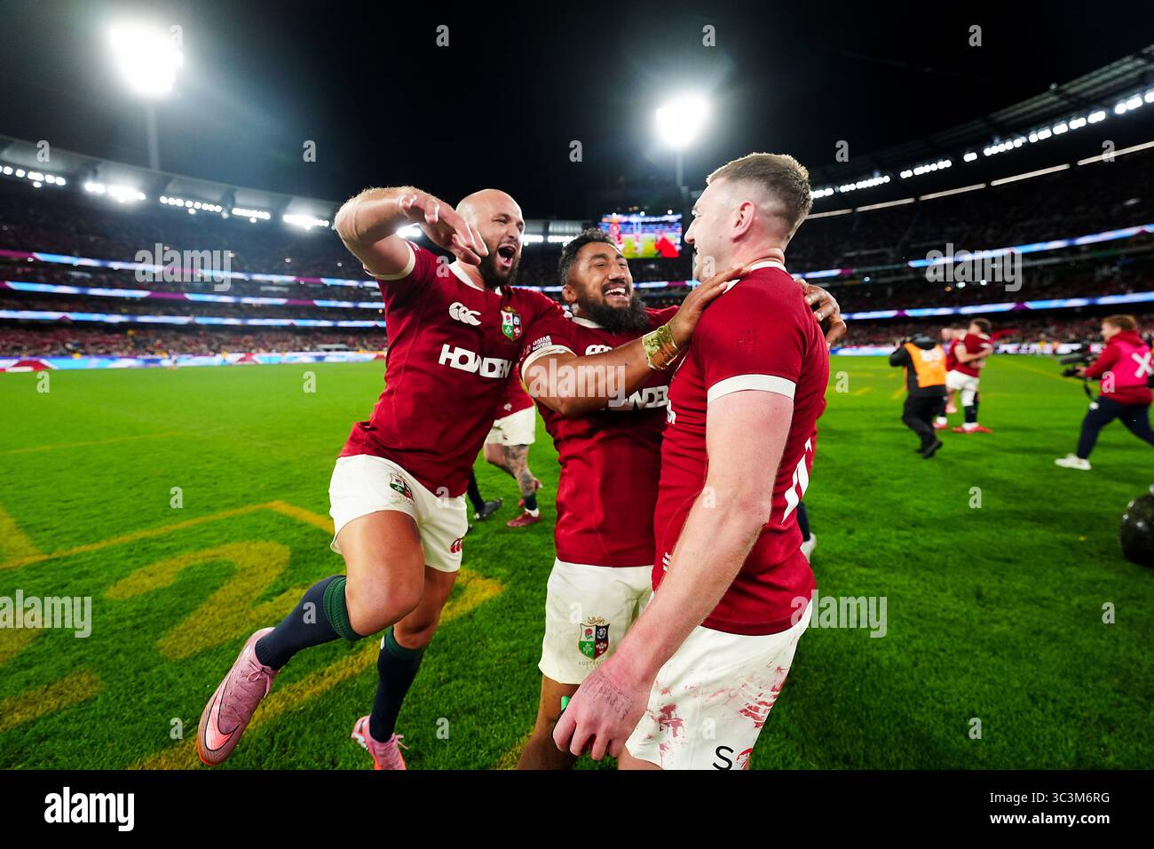 Bundee Aki, Finn Russell and Jamison Gibson-Park of the British and ...