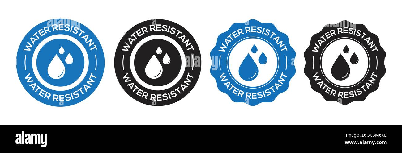 Water Resistant Seal Stamp Vector Collection with Round and Scalloped ...