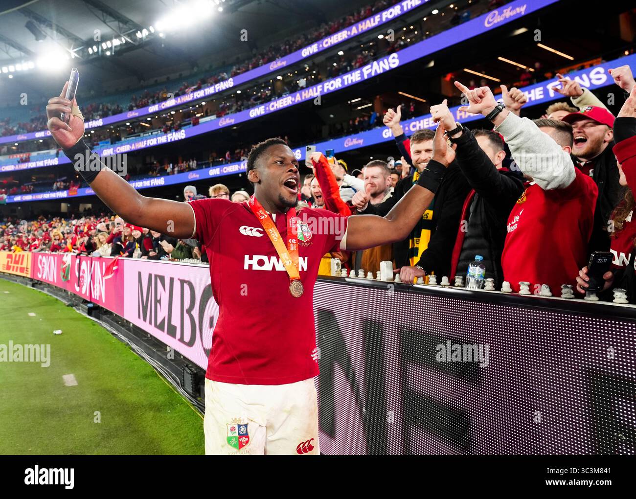 Maro Itoje of the British and Irish Lions celebrates a series victory ...