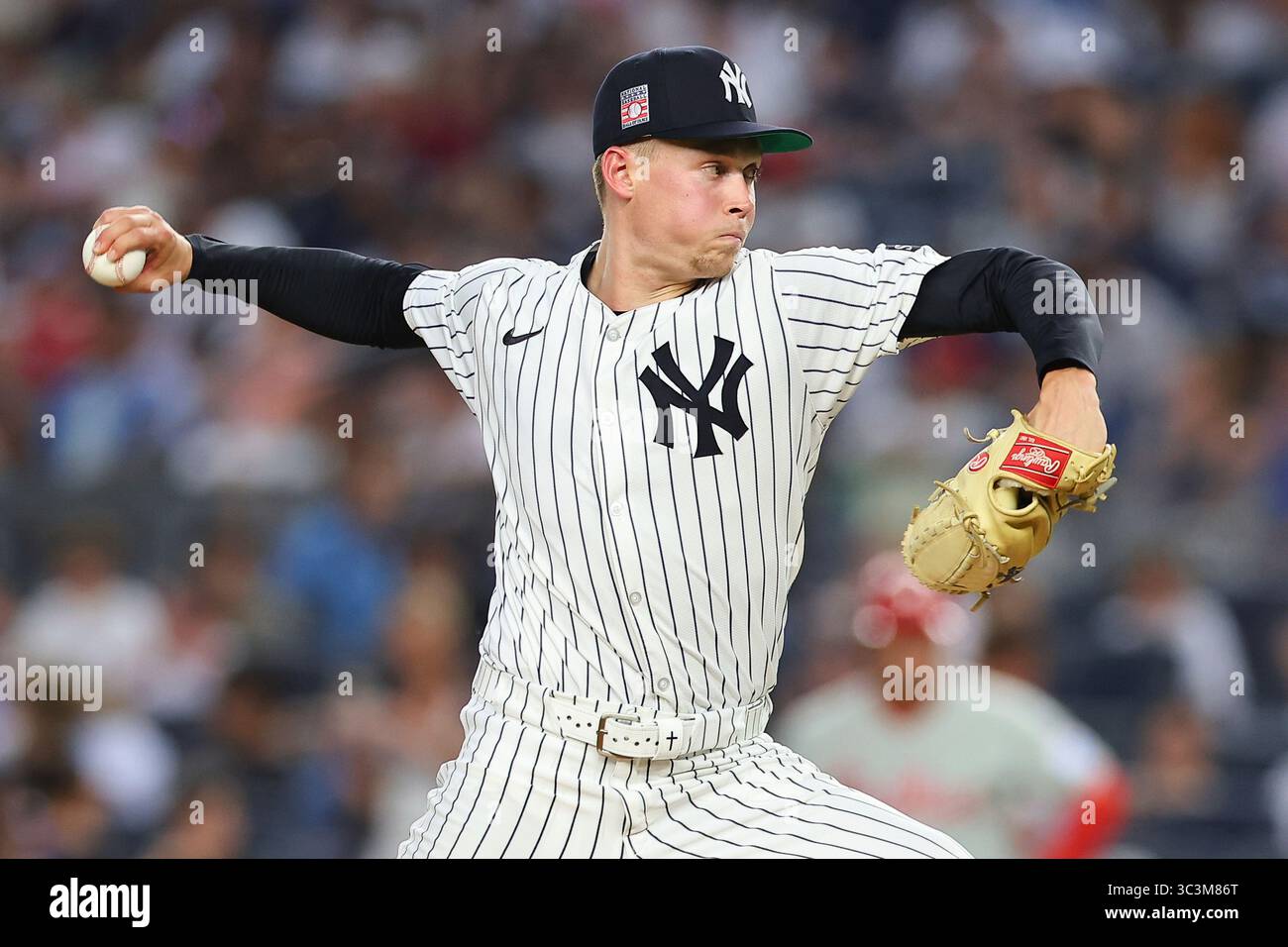 BRONX, NY - JULY 25: Will Warren #98 of the New York Yankees pitches ...