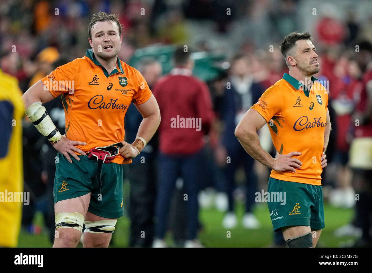 Australia's Jake Gordon and Australia's Harry Wilson, left, react after ...