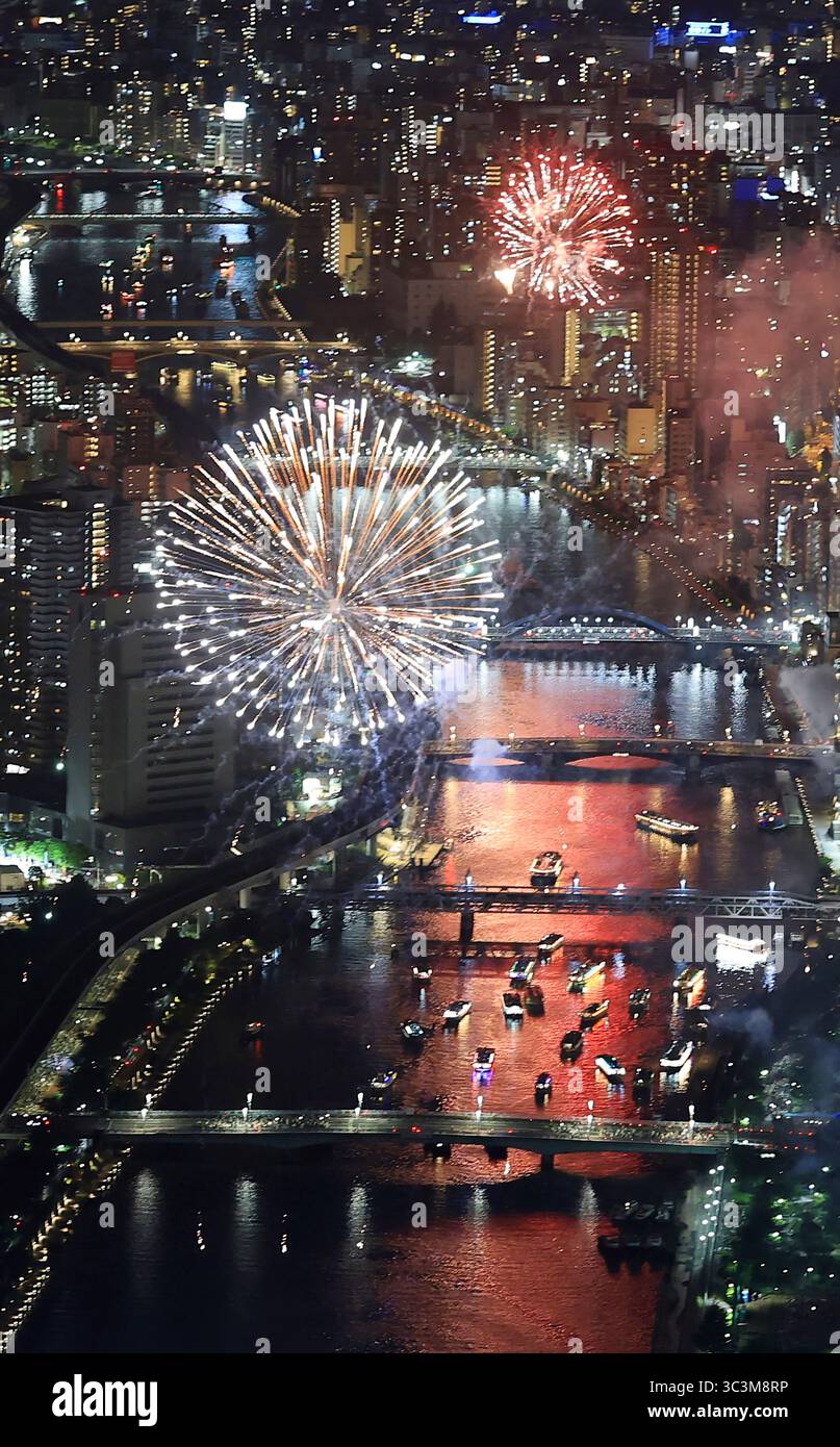 Sumidagawa Fireworks Festival is held over the Sumida River in Tokyo on ...