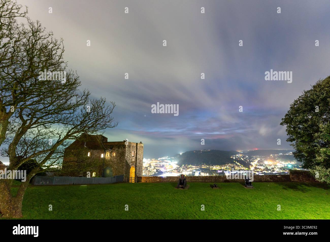 Dover castle at night. Medieval siege mortars with Peverell's 13th ...