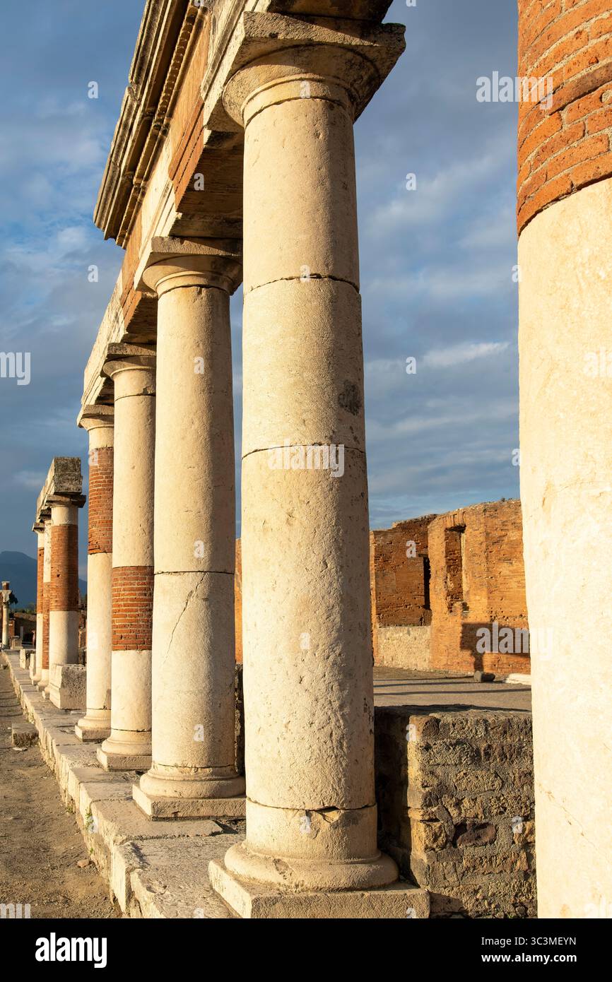 Vertical view of colonnade in front of Building of Eumachia in Pompeii ...