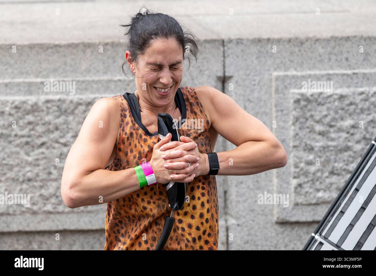London, UK. 26 July 2025. Members of Strong People show off their ...