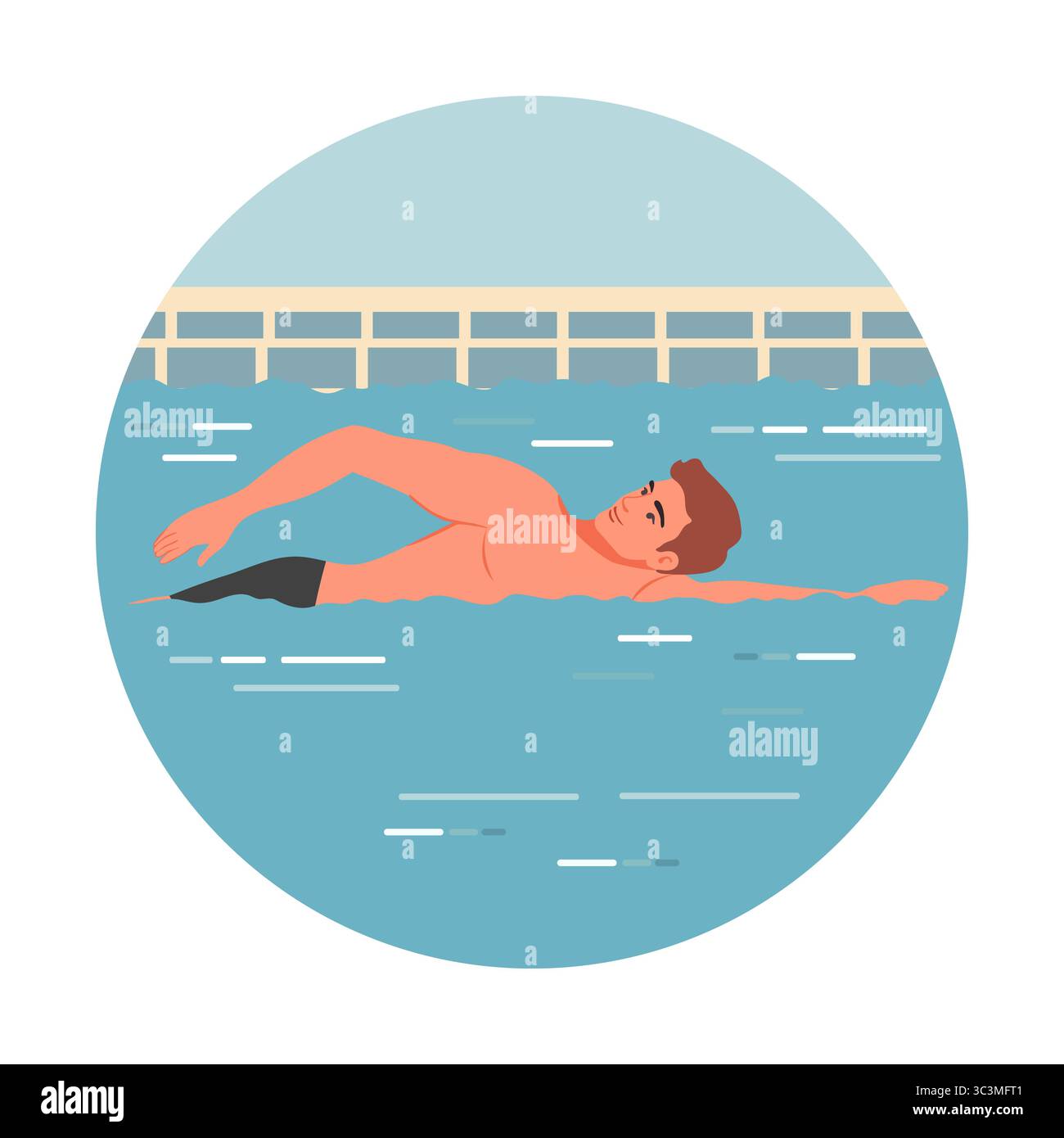 Swimmer in pool practicing freestyle stroke with focus on technique in ...
