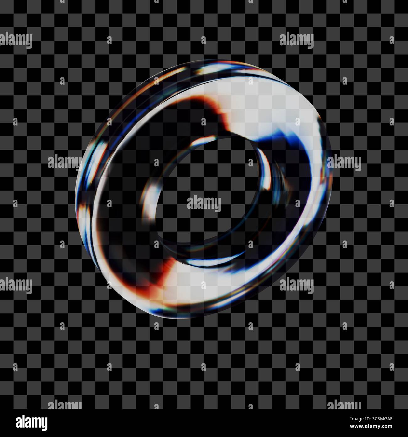 3d glass torus with refraction and holographic effect isolated. Neon ...