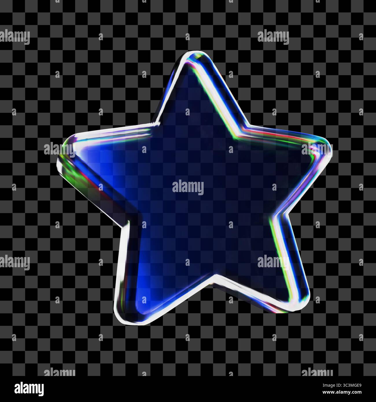 3D glass star icon with refraction and holographic effect isolated on ...