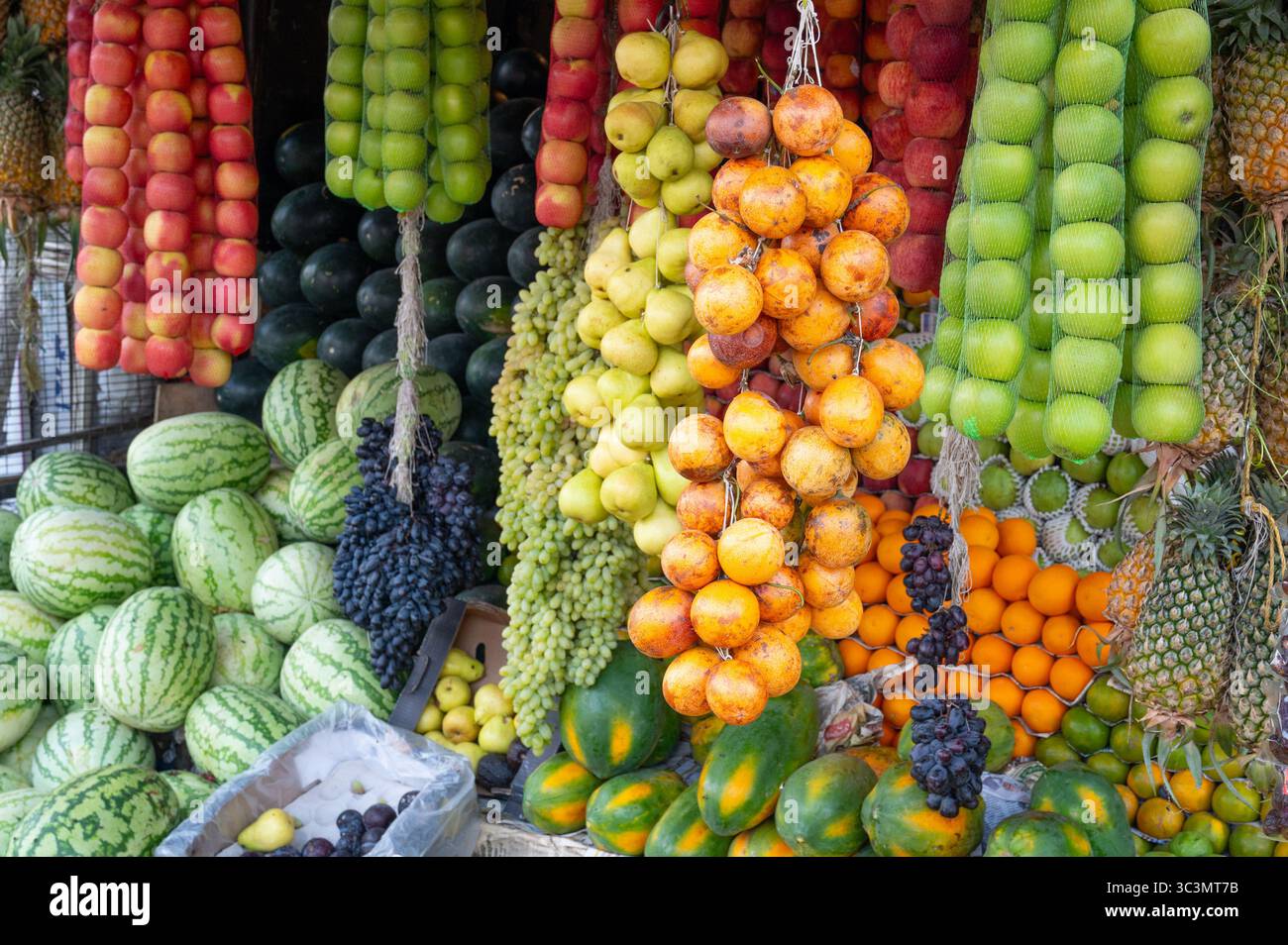Fresh Fruits Grocery Market In India, Sale Stall On Street With Burmese ...