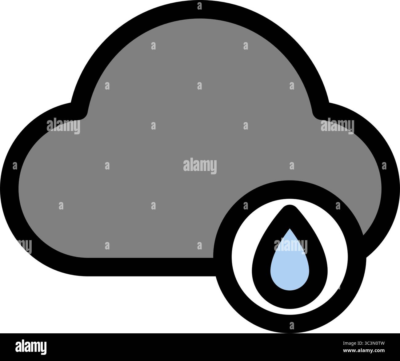 This icon depicts a gray cloud accompanied by a blue raindrop ...