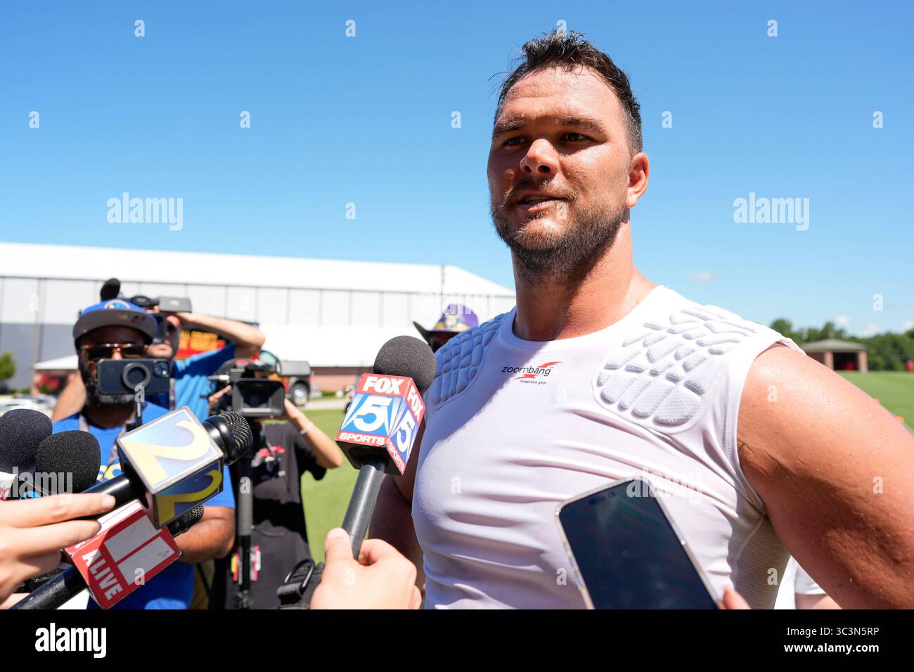 Atlanta Falcons offensive tackle Jake Matthews speaks during a Atlanta ...