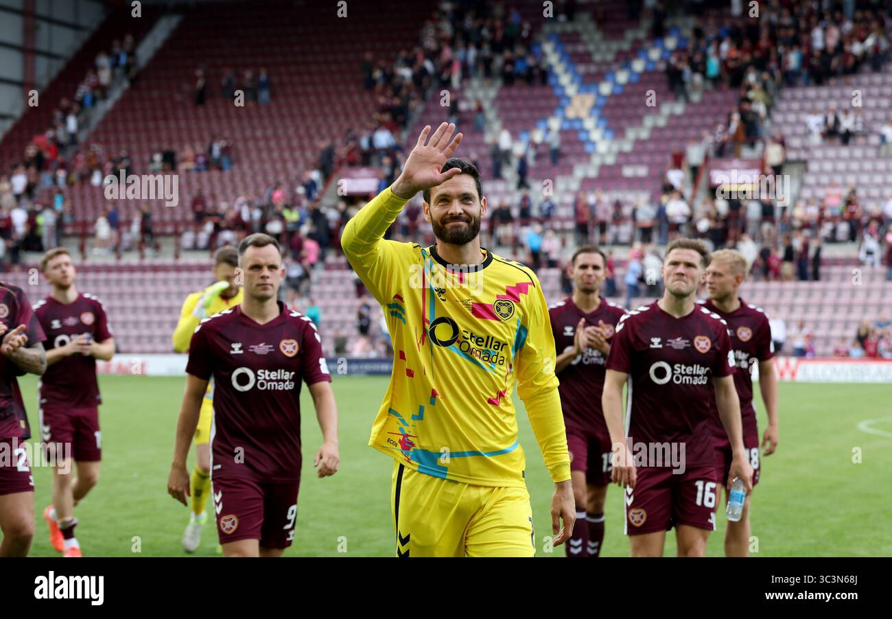 Heart of Midlothian goalkeeper Craig Gordon waves to the fans after the ...