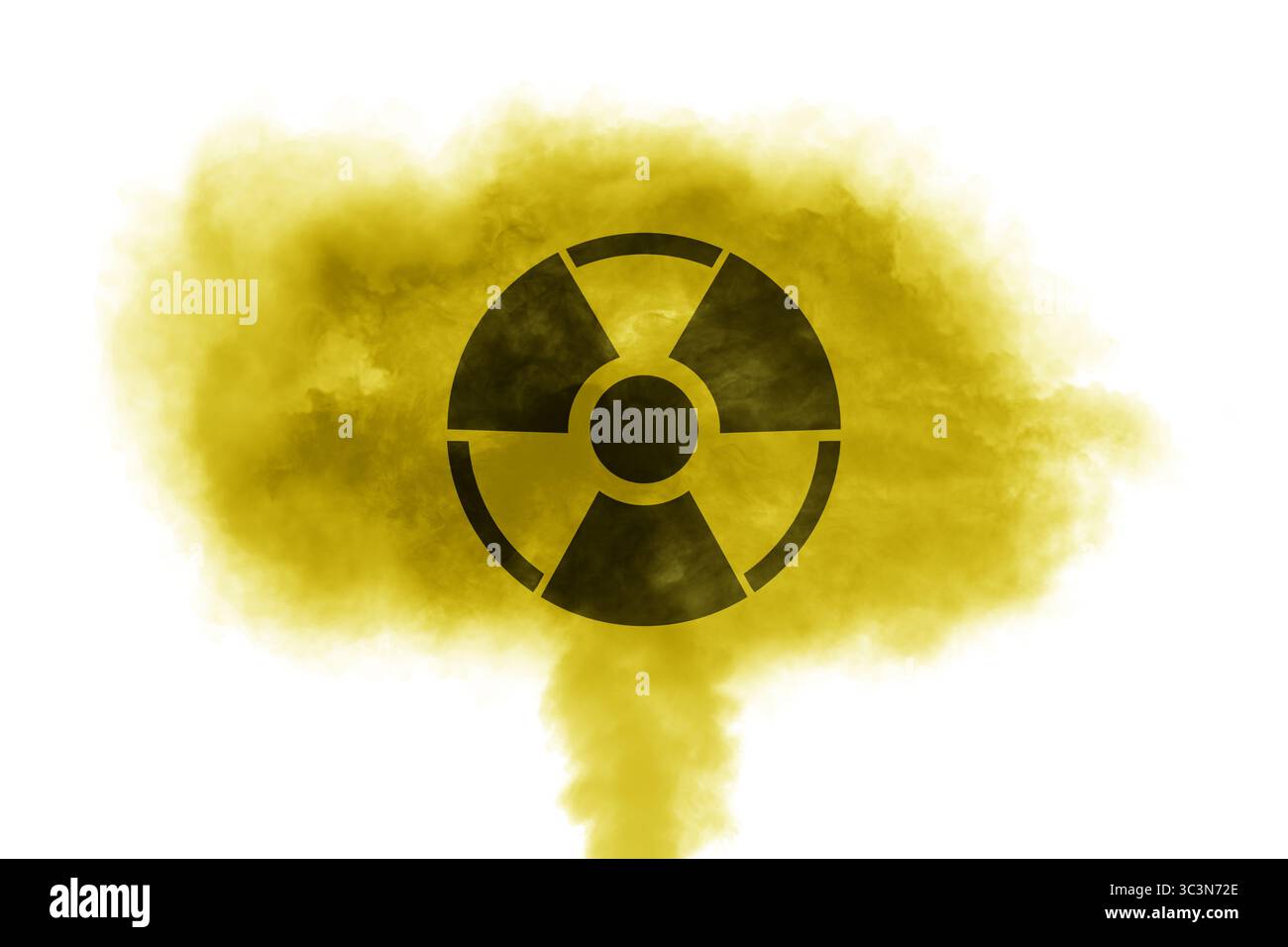 Radioactive sign and yellow toxic smoke against white background Stock ...