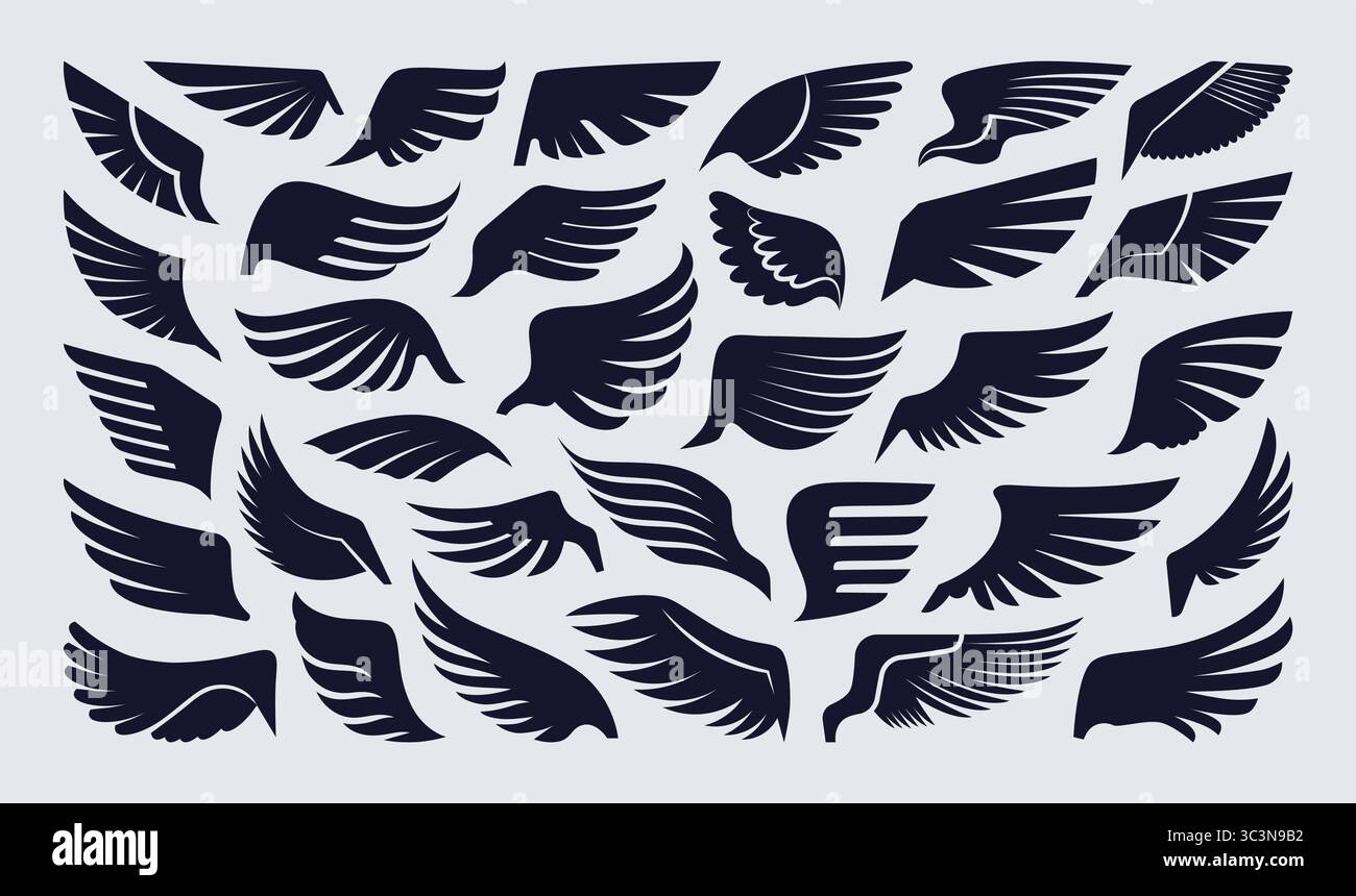 Wing icon. Bird feather logo, abstract angel symbol or black luxury ...
