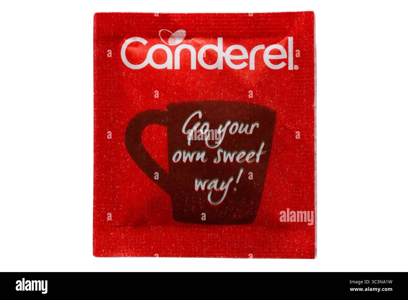 sachet of Canderel low-calorie sugar alternative sweetener isolated on ...
