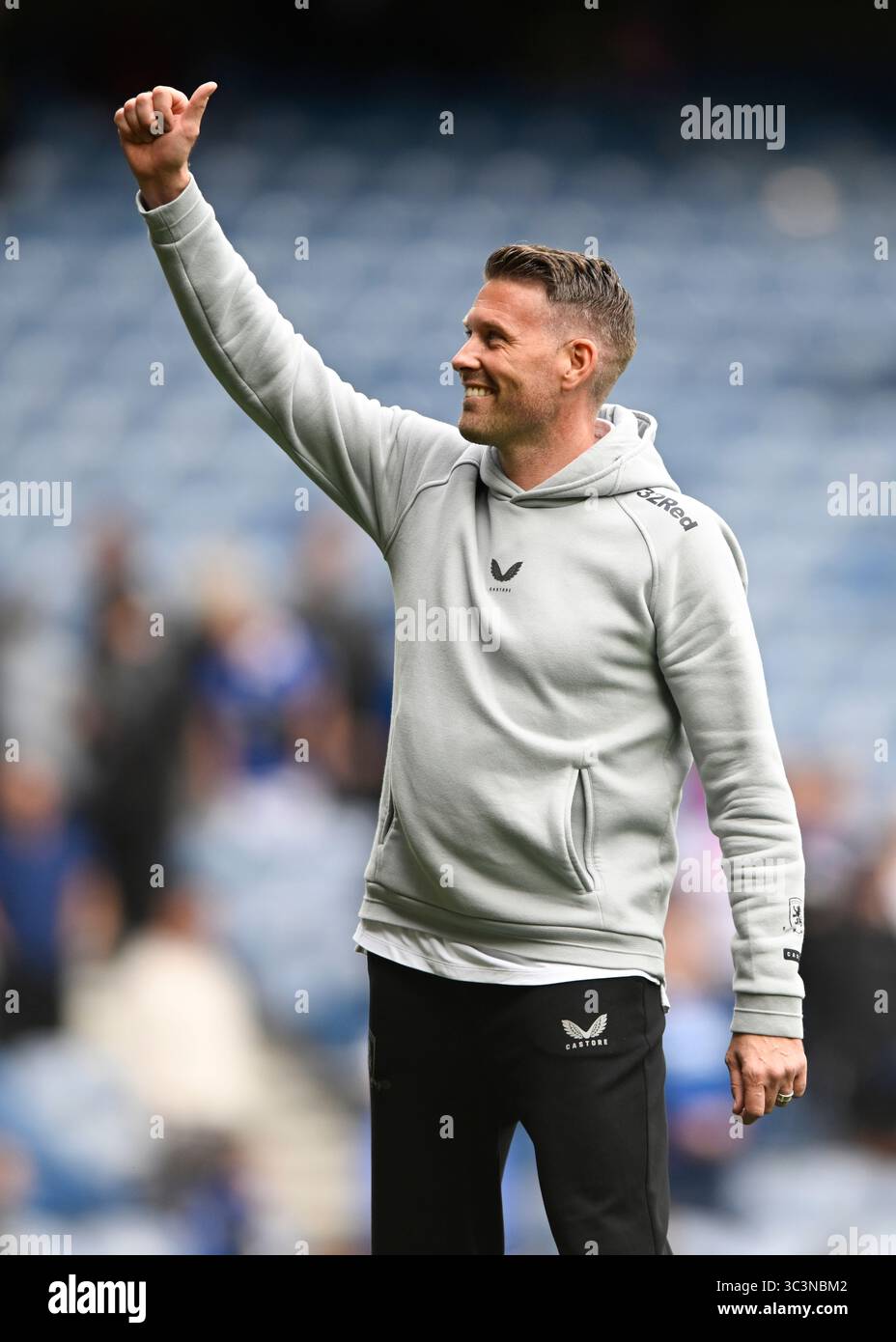Middlesbrough's head coach Rob Edwards waves to fans following the pre ...