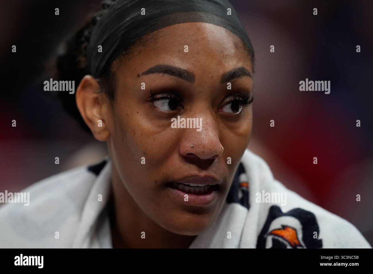Las Vegas Aces' A'ja Wilson watches during the first half of a WNBA ...