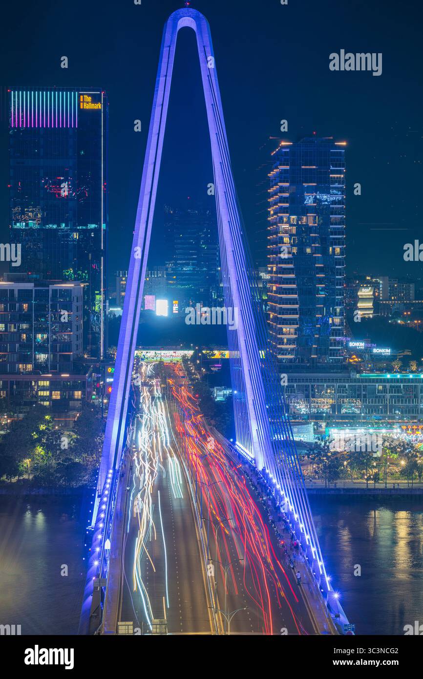 Ba Son Bridge across the Saigon River in the center of Ho Chi Minh City ...