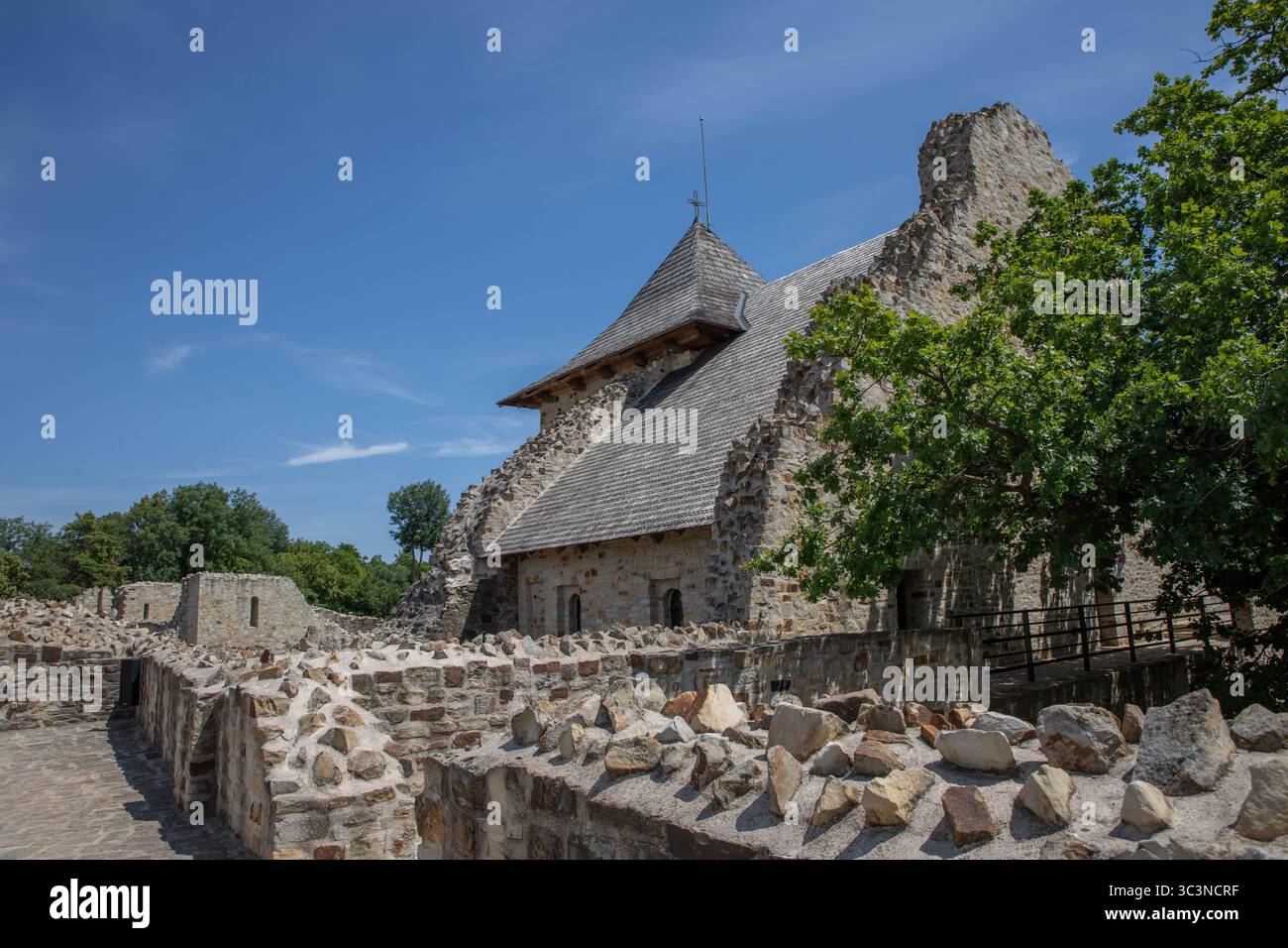 The thick stone walls of the Suceava fortress, a medieval fortress ...