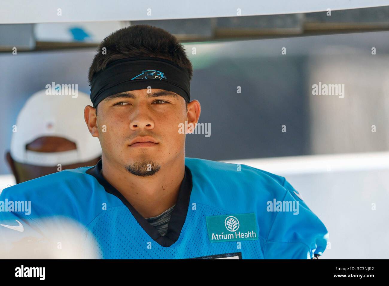 Carolina Panthers wide receiver Brycen Tremayne rides on the back of a ...