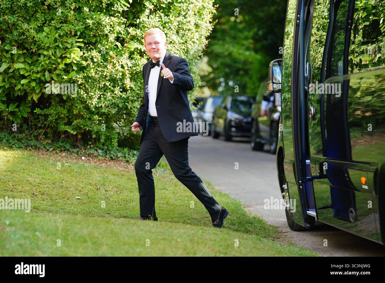 A guest arrives for the wedding of Eve Jobs, the daughter of the late ...