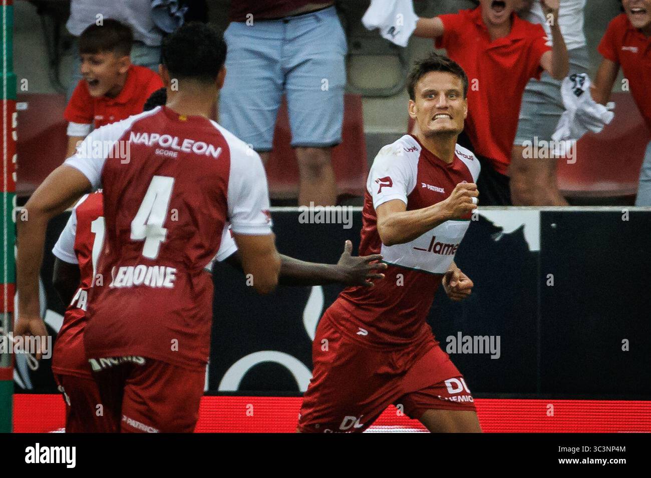 Essevee's Jelle Vossen celebrates after scoring during a soccer match ...