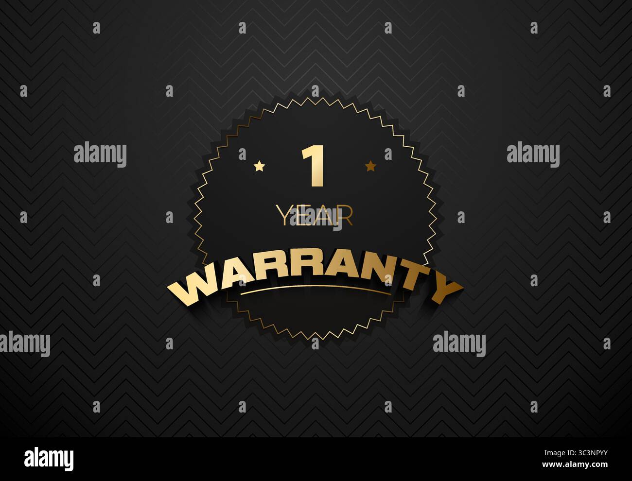 Warranty tag label stamp, black gold one year luxury patch. Guaranteed ...
