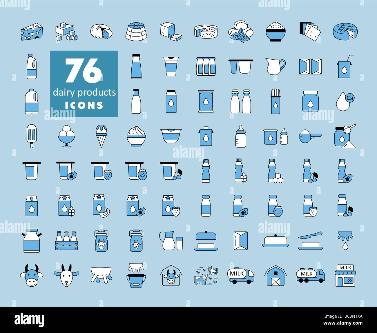 Milk, dairy products vector icon set. Graph symbol for cooking web site ...