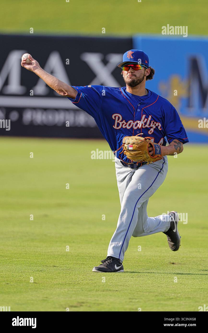 Greensboro, NC: Brooklyn Cyclones pitcher Noah Hall (44) warms up prior ...
