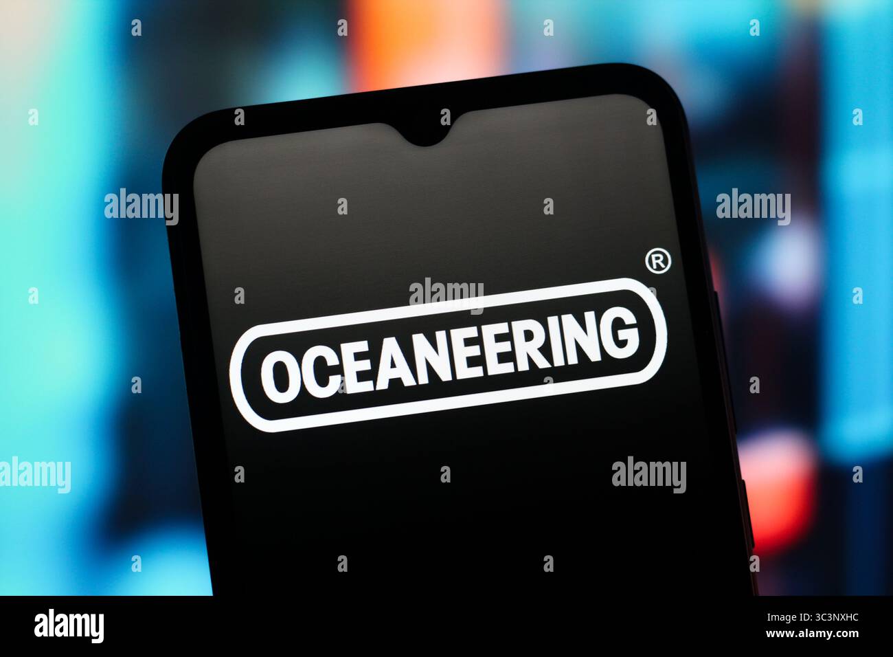 In this photo illustration, the Oceaneering International logo is seen ...