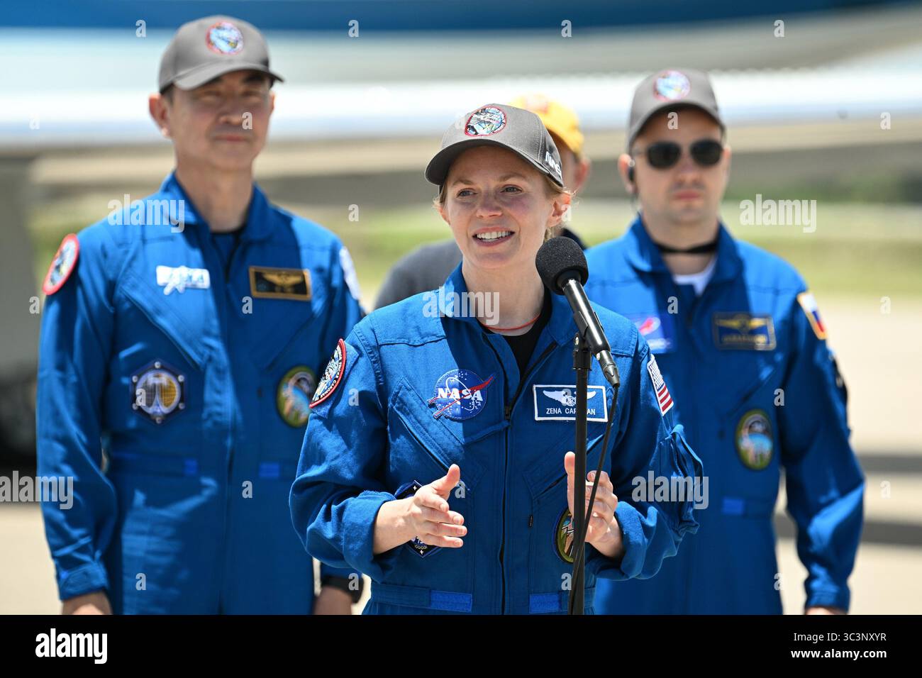 NASA Crew 11 Commander Zena Cardman speaks to the media after arriving ...
