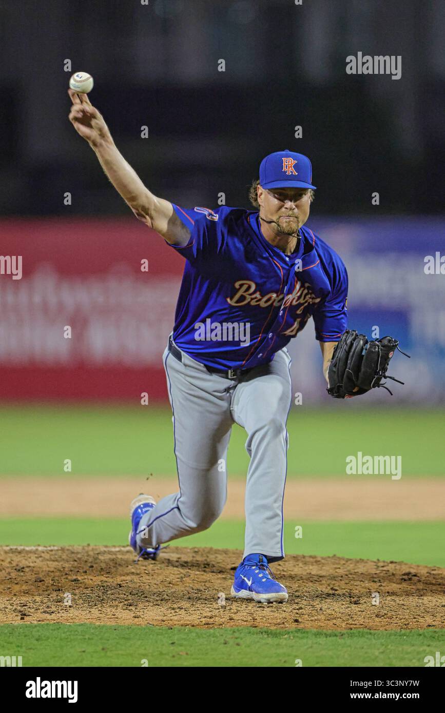 Greensboro, NC: Brooklyn Cyclones pitcher Jace Beck (47) delivers a ...