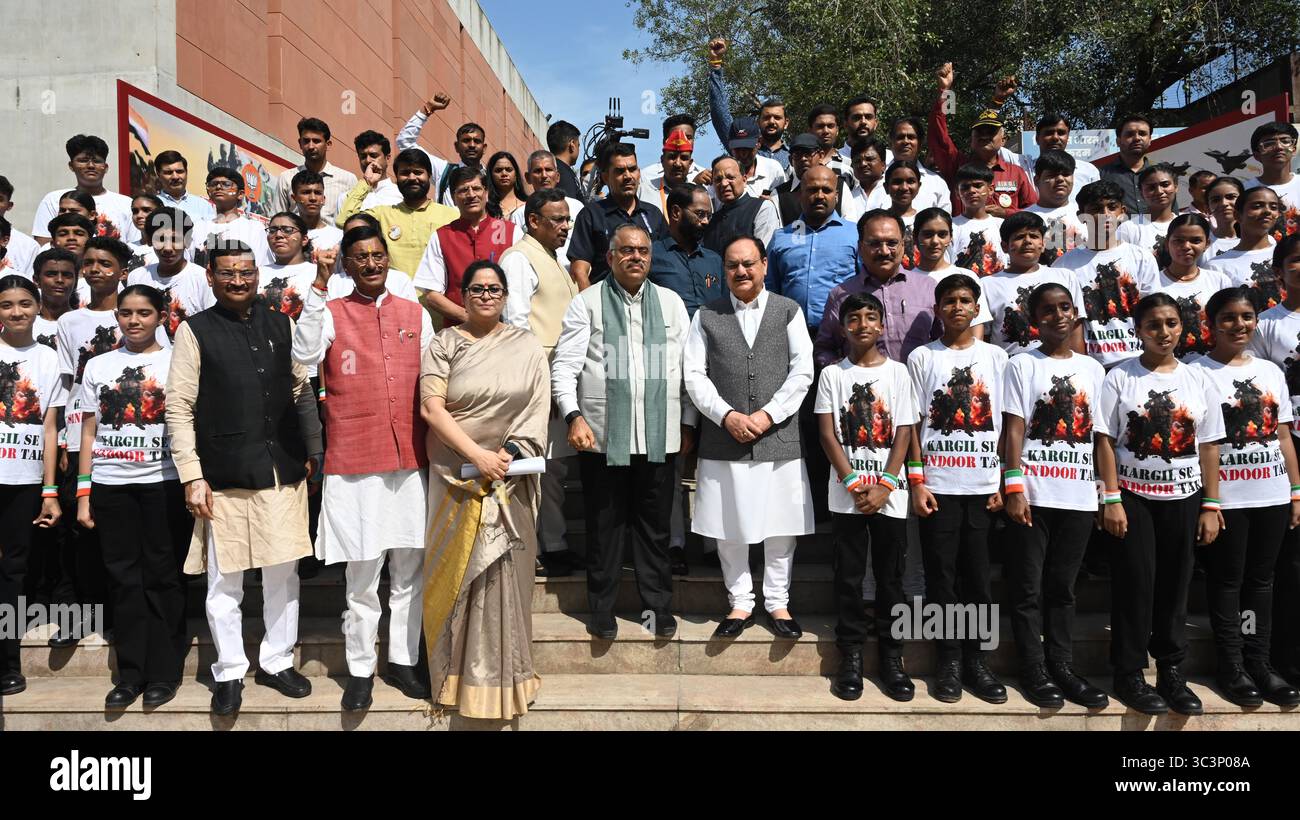 NEW DELHI, INDIA - JULY 26: BJP National President JP. Nadda and BJP Leaders with NCC Cadets ...