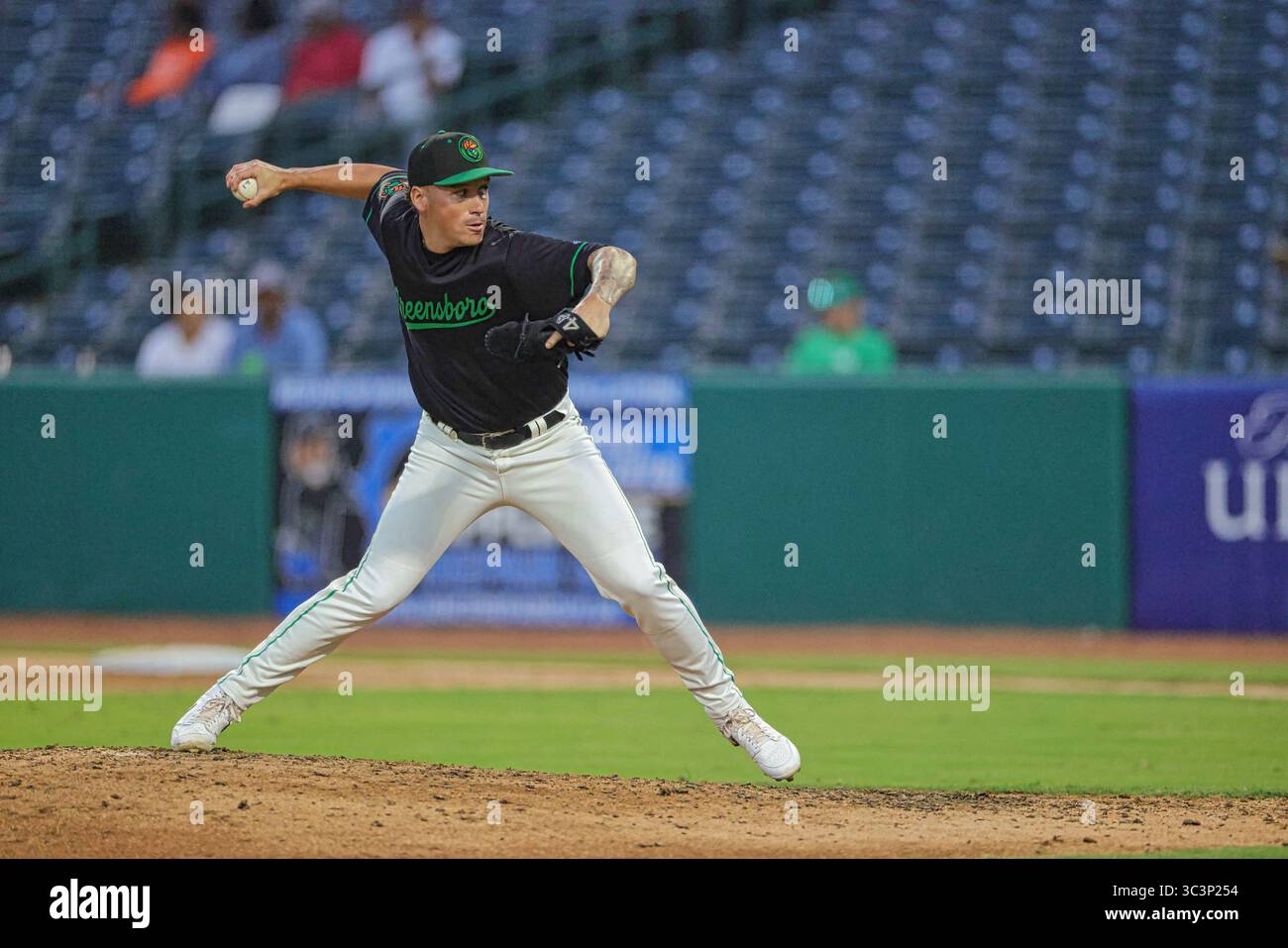 Greensboro, NC: Greensboro Grasshoppers pitcher Jaycob Deese (10) warms ...
