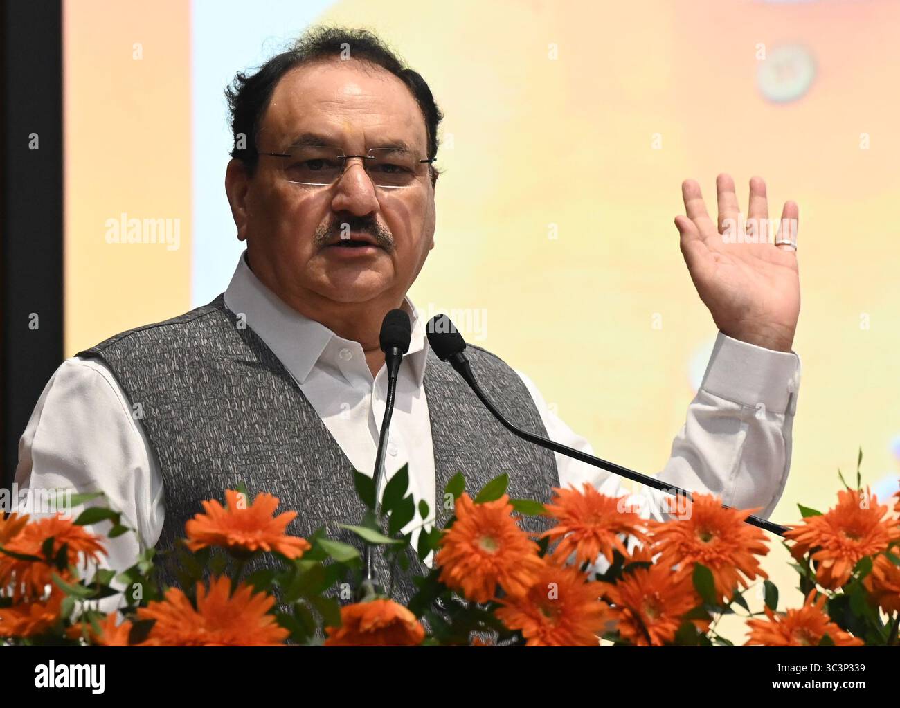NEW DELHI, INDIA - JULY 26: BJP National President JP. Nadda addresses after inaugurating ...