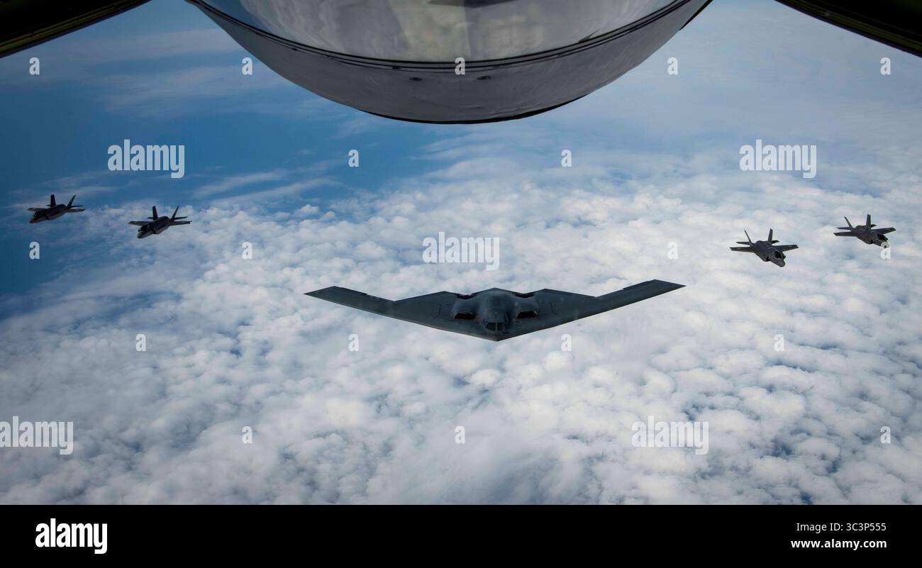 A U.S. Air Force B-2 Spirit stealth bomber and four Japan Air Self ...