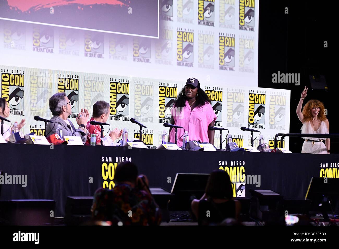 Awkwafina, from left, Marc Maron, Sam Rockwell, Danielle Brooks, and ...