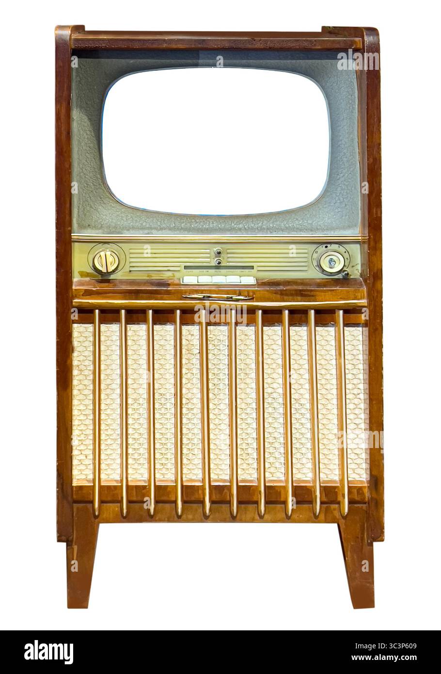 Old wooden television set isolated on transparent background ...