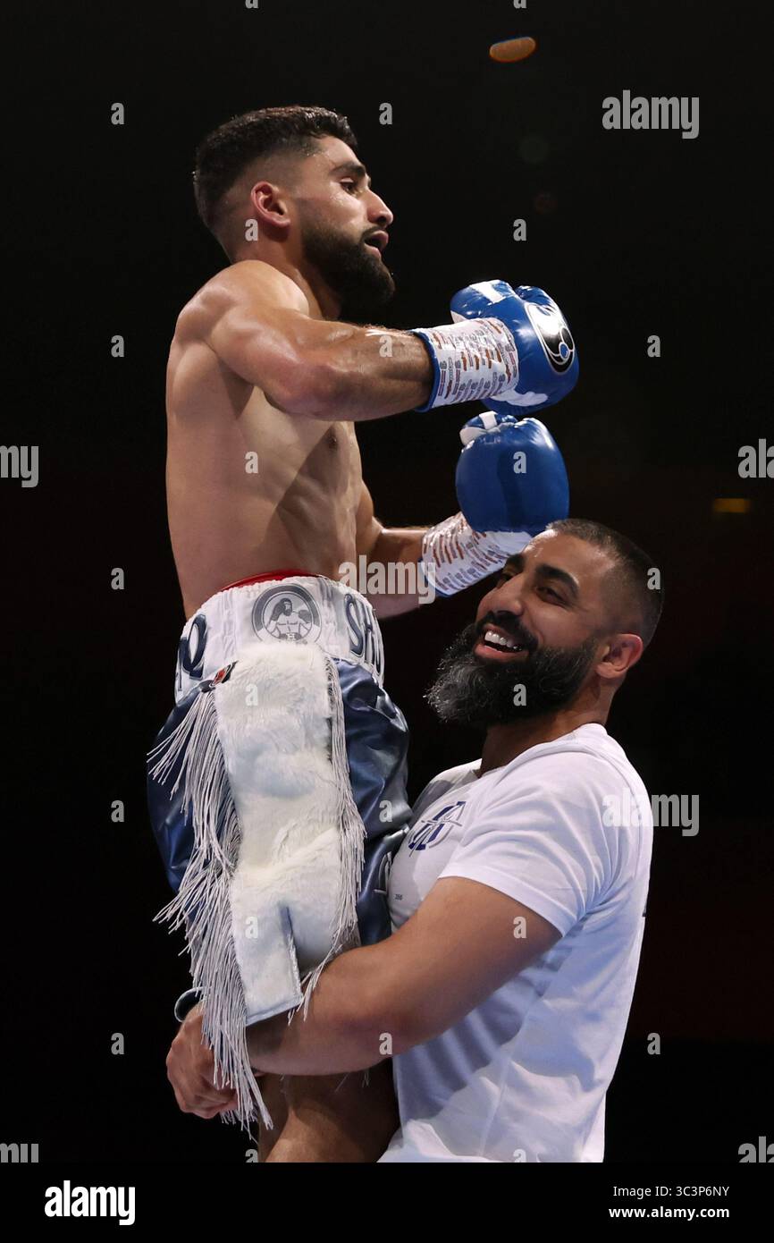 Hassan Ishaq celebrates after beating Brandon Gallardo Vargas after ...
